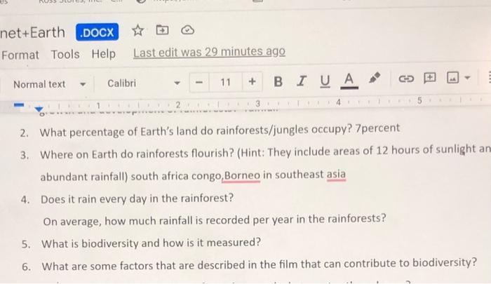 Solved Can i get help for #6 Our Planet:JunglesIf there is | Chegg.com