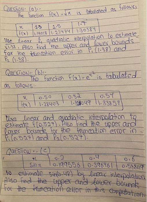 Solved The function f(x)=x is tabulated as follows: | Chegg.com