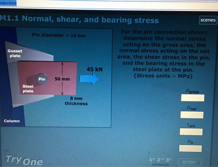 Solved index.html M1.1 Normal, shear, and bearing stress | Chegg.com