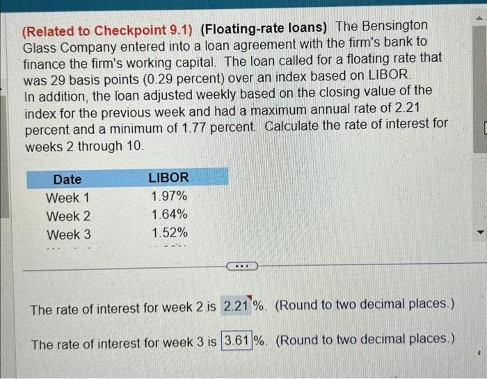 Solved (Related to Checkpoint 9.1) (Floating-rate loans) The | Chegg.com