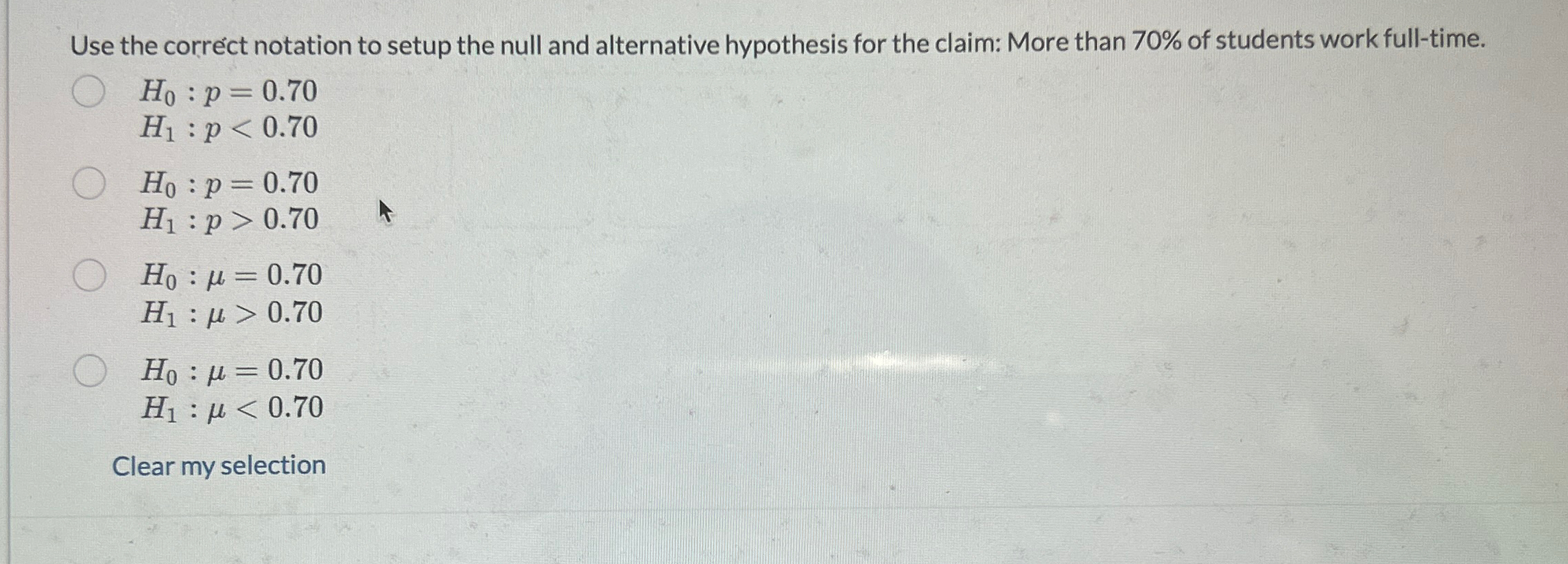 Solved Use the correct notation to setup the null and | Chegg.com