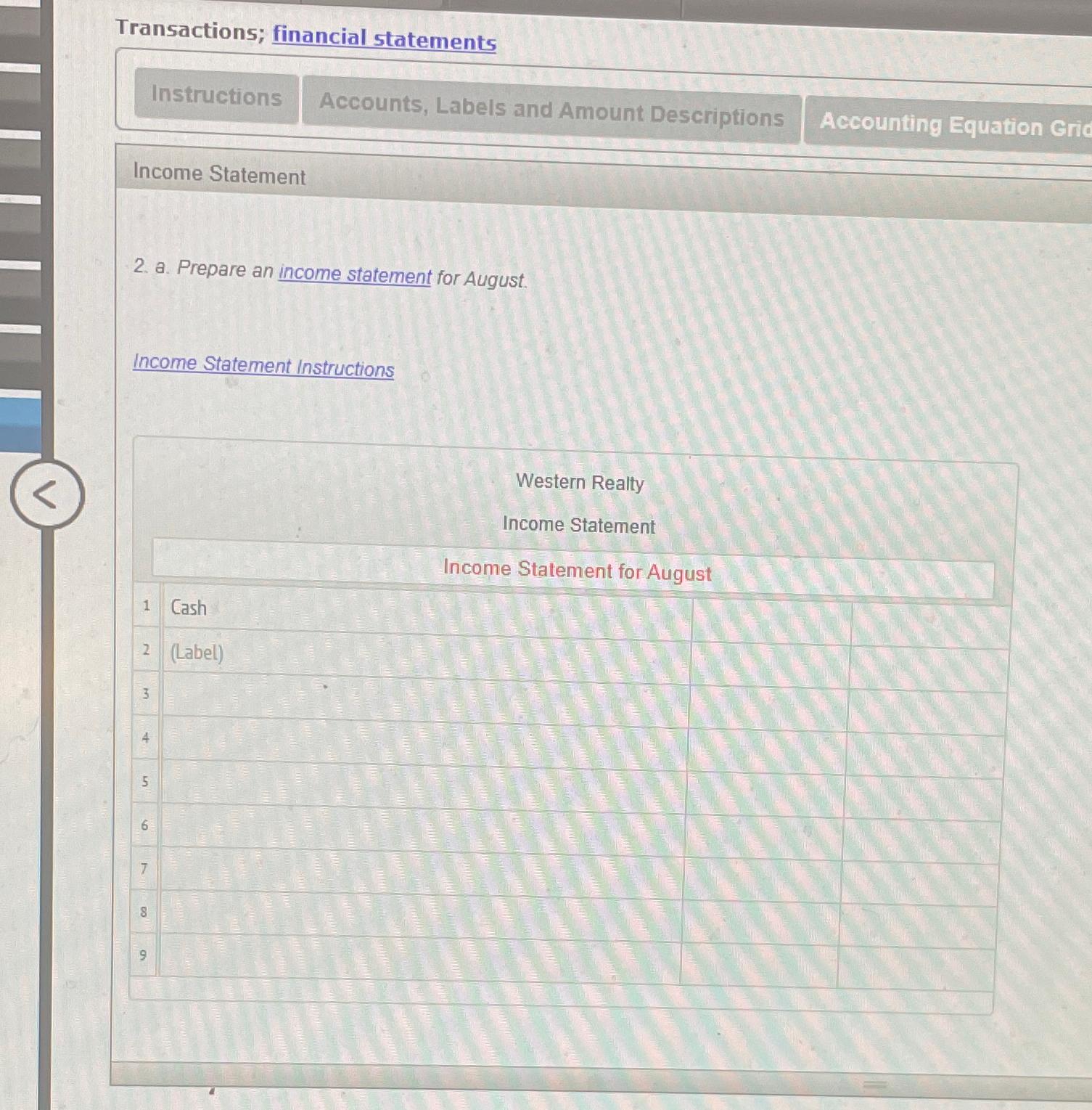 Transactions; financial statementsAccounts, Labels | Chegg.com