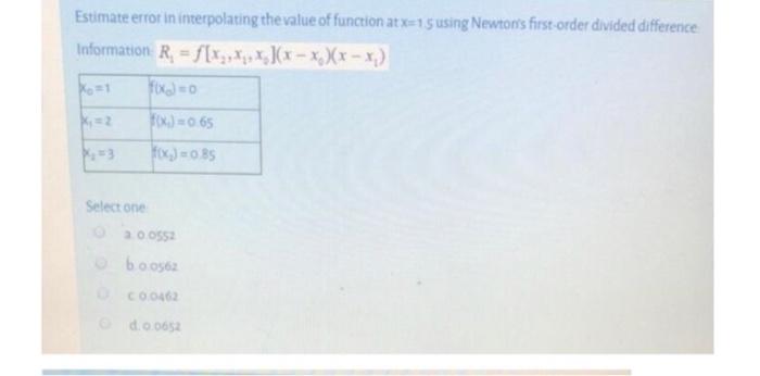 Solved Estimate error in interpolating the value of function | Chegg.com