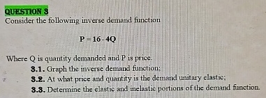 Solved QUESTION 3Consider the following inverse demand | Chegg.com