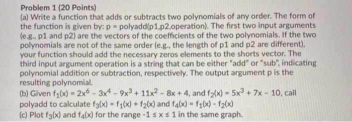 Solved Problem 1 20 Points A Write A Function That Adds