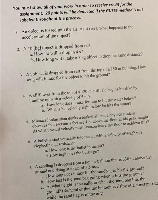 Solved 1. An object is tossed into the air. As it rises, | Chegg.com