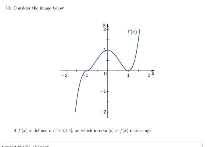 Solved 50. Consider the image below If f′(x) is defined on | Chegg.com