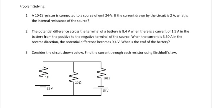 Solved Problem Solving. 1. A 10-12 resistor is connected to | Chegg.com