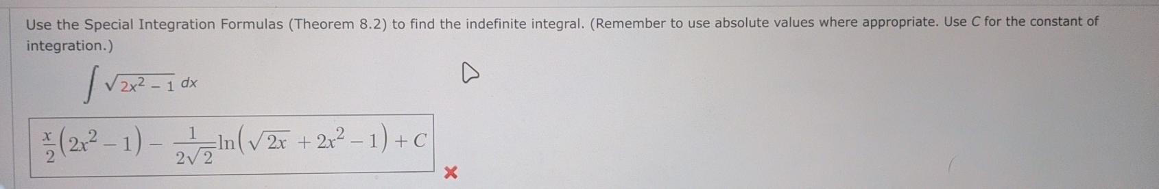 Solved Use the Special Integration Formulas (Theorem 8.2) to | Chegg.com