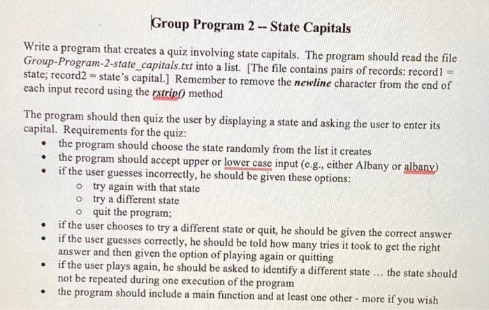 Solved Group Program 2 State Capitals Write A Program That 5856