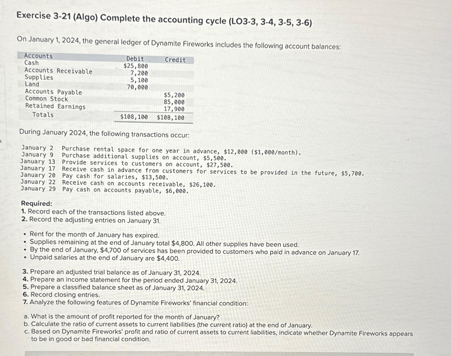 Solved Exercise 3-21 (Algo) ﻿Complete the accounting cycle | Chegg.com