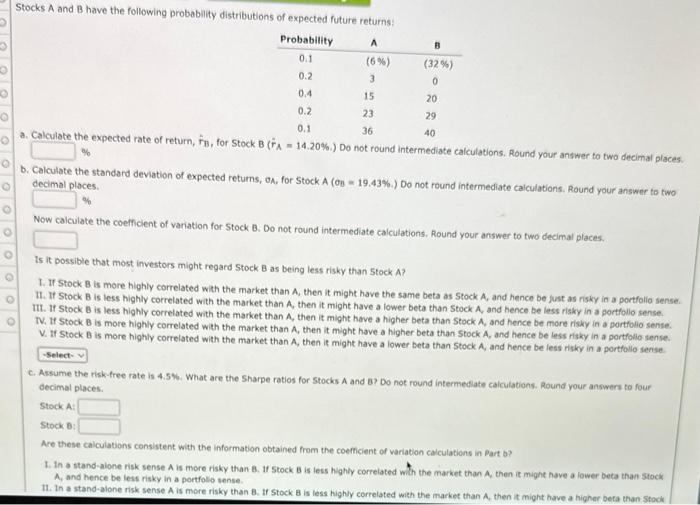 Solved Stocks A and B have the following probability | Chegg.com
