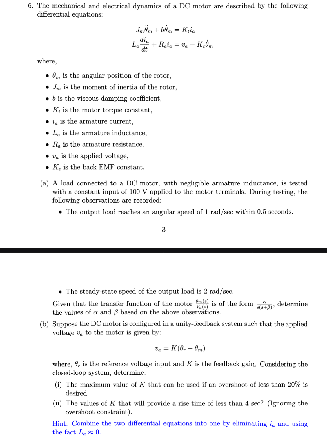 Solved sThe mechanical and electrical dynamics of a DC motor | Chegg.com