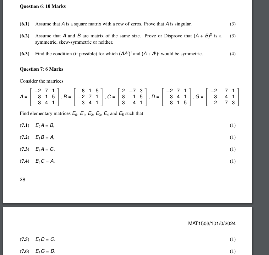 Solved Question 6: 10 ﻿Marks(6.1) ﻿Assume that A ﻿is a | Chegg.com