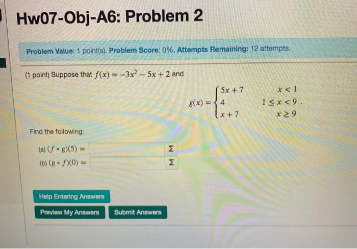 Solved Hw07 Obj A6 Problem 2 Problem Value 1 Points 