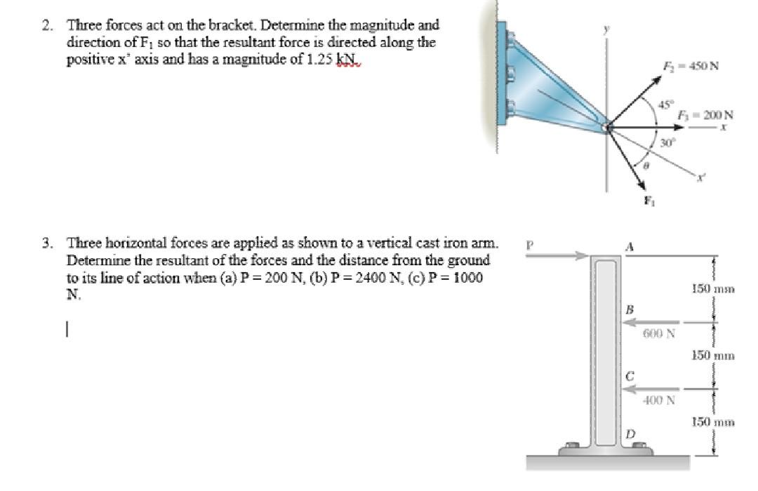 Solved 2. Three forces act on the bracket. Determine the | Chegg.com