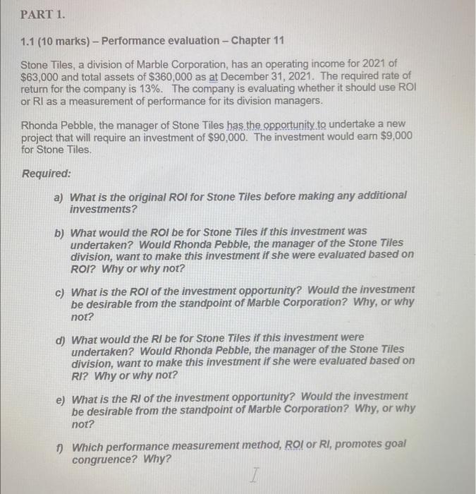 Solved PART 1. 1.1 (10 marks) - Performance evaluation - | Chegg.com