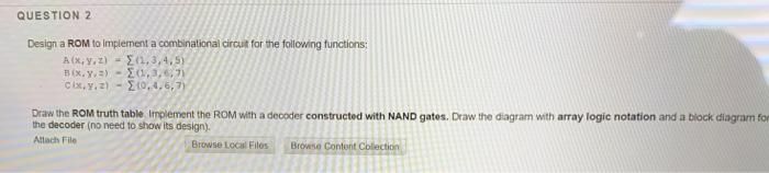 Solved QUESTION 2 Design a ROM to Implement a combinational | Chegg.com