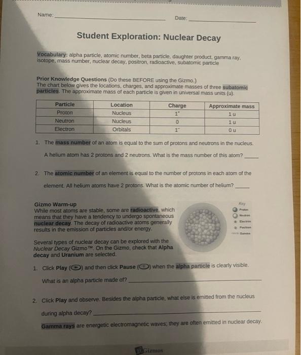 Solved Name: Date: Student Exploration: Nuclear Decay | Chegg.com