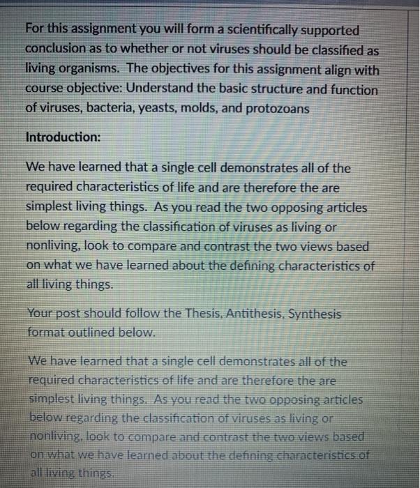 Solved For this assignment you will form a scientifically | Chegg.com