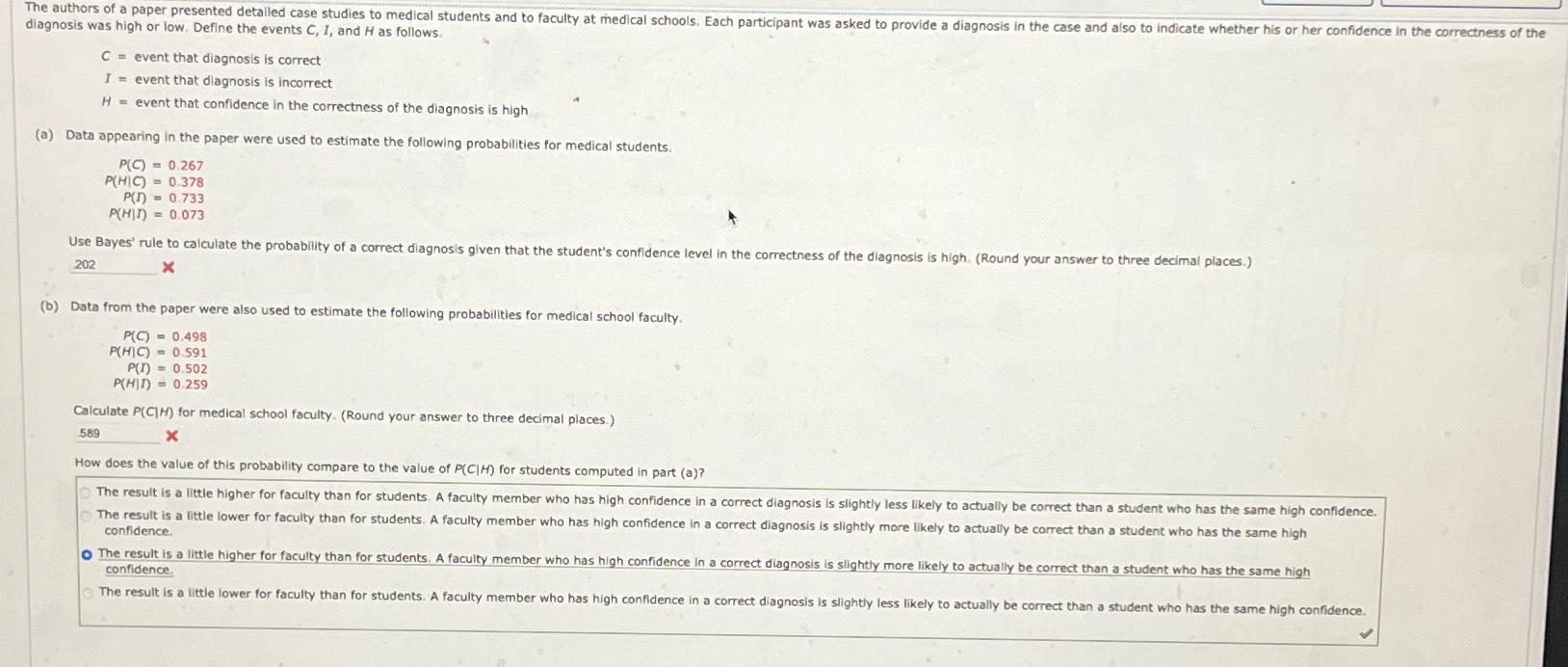 Solved diagnosis was high or low. Define the events C,I, and | Chegg.com