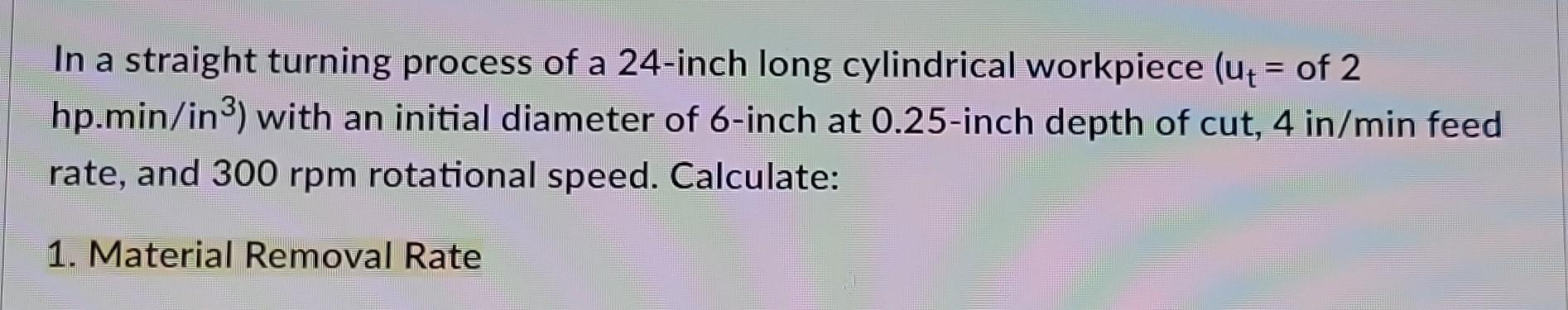 Solved In a straight turning process of a 24-inch long | Chegg.com