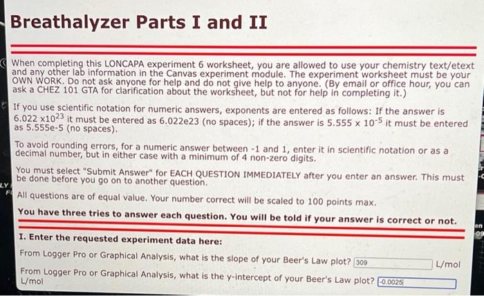 Solved Breathalyzer Parts I and II When completing this | Chegg.com