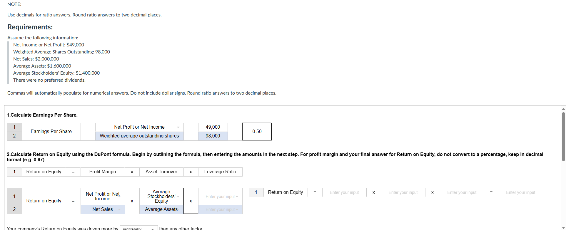 Solved NOTE:Use decimals for ratio answers. Round ratio | Chegg.com
