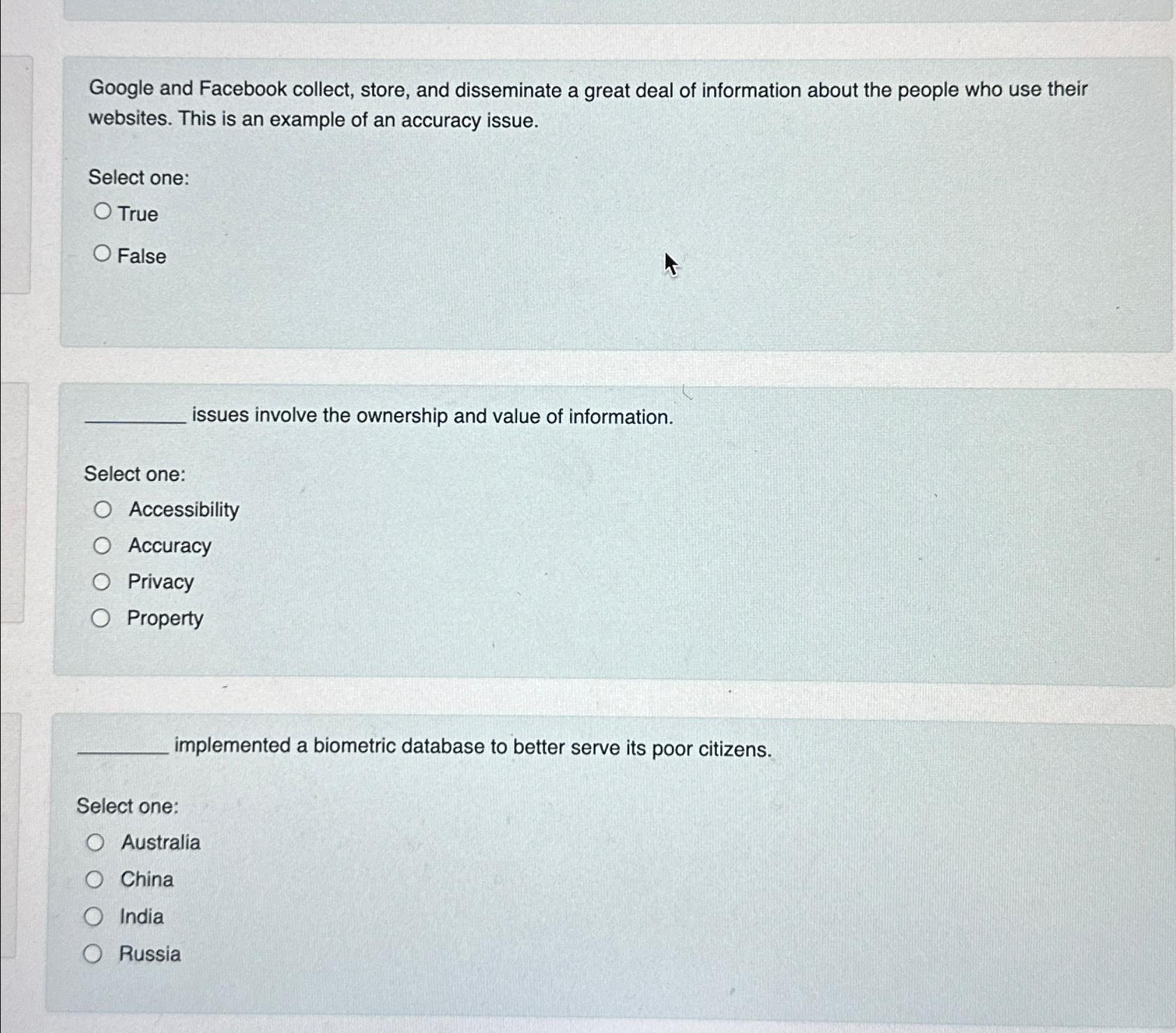 Solved Google and Facebook collect, store, and disseminate a | Chegg.com