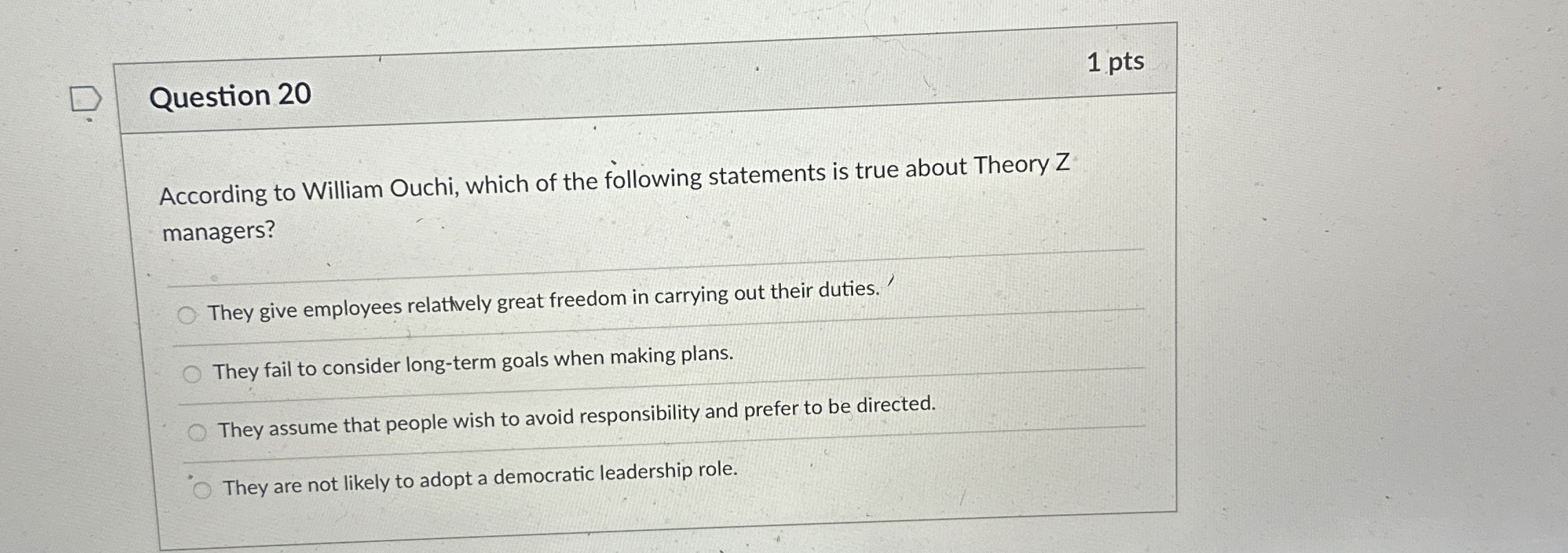 Solved Question 201 ﻿ptsAccording to William Ouchi, which of | Chegg.com