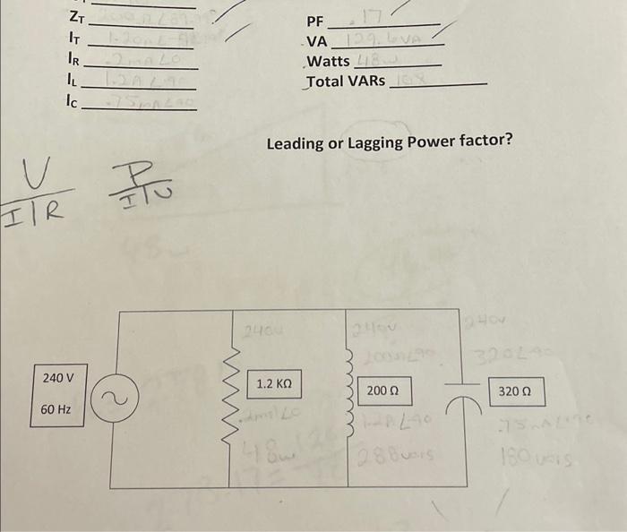 Solved VA Watts Total VARs Leading or Lagging Power | Chegg.com
