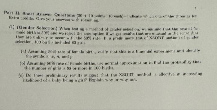 Solved Part II. Short Answer Questions (20+10 points, 10 | Chegg.com