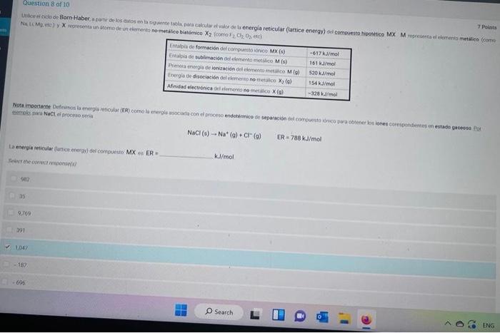 Solved Nacl S →na G Cl− G Er 788 Kj Mol La Energia