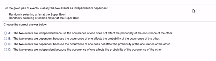 Solved For the given pair of events, classify the two events | Chegg.com