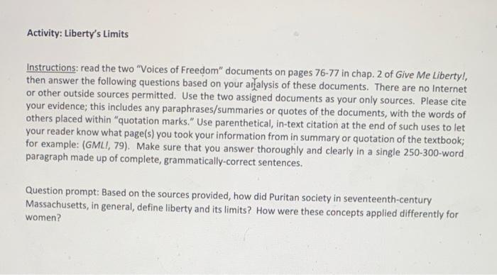 Solved Activity: Liberty’s Limits Instructions: read the two | Chegg.com