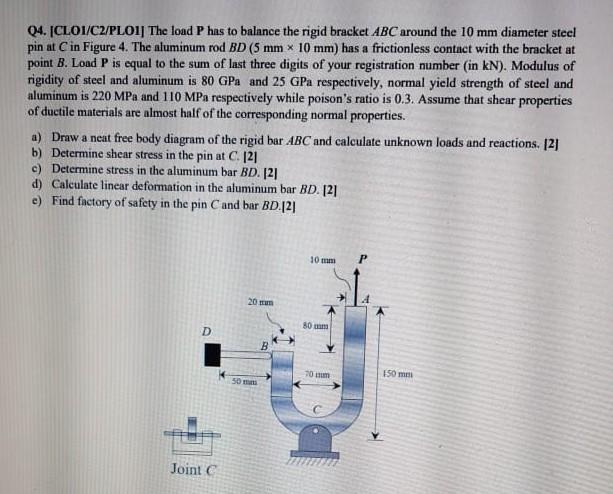 Solved 04. [CLO1/C2/PLOIJ The load P has to balance the | Chegg.com