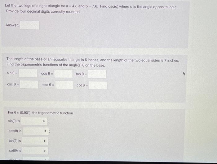 Solved Let the two legs of a right triangle be a=4.8 and | Chegg.com
