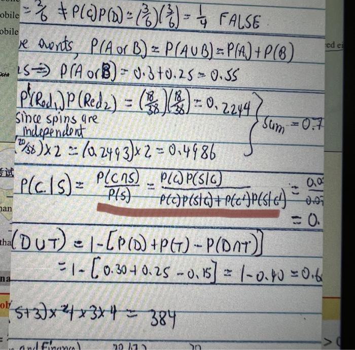 Solved =62 =P(C)P(D)=(63)(63)=41 FALSE sents, P(A or | Chegg.com