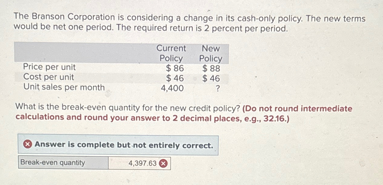 Solved The Branson Corporation is considering a change in | Chegg.com