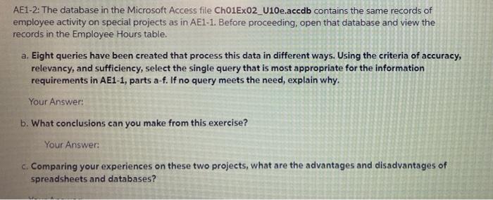 AE1-2: The database in the Microsoft Access file | Chegg.com