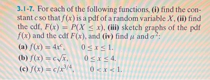 Solved 3.1-7. For each of the following functions, (i) find | Chegg.com