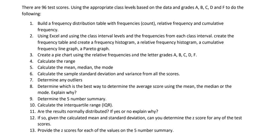 Solved There are 96 test scores. Using the appropriate class | Chegg.com