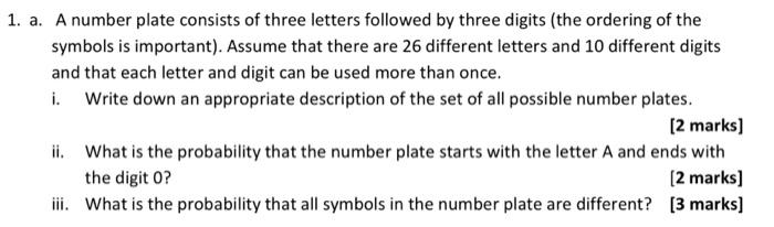 Solved 1. a. A number plate consists of three letters | Chegg.com