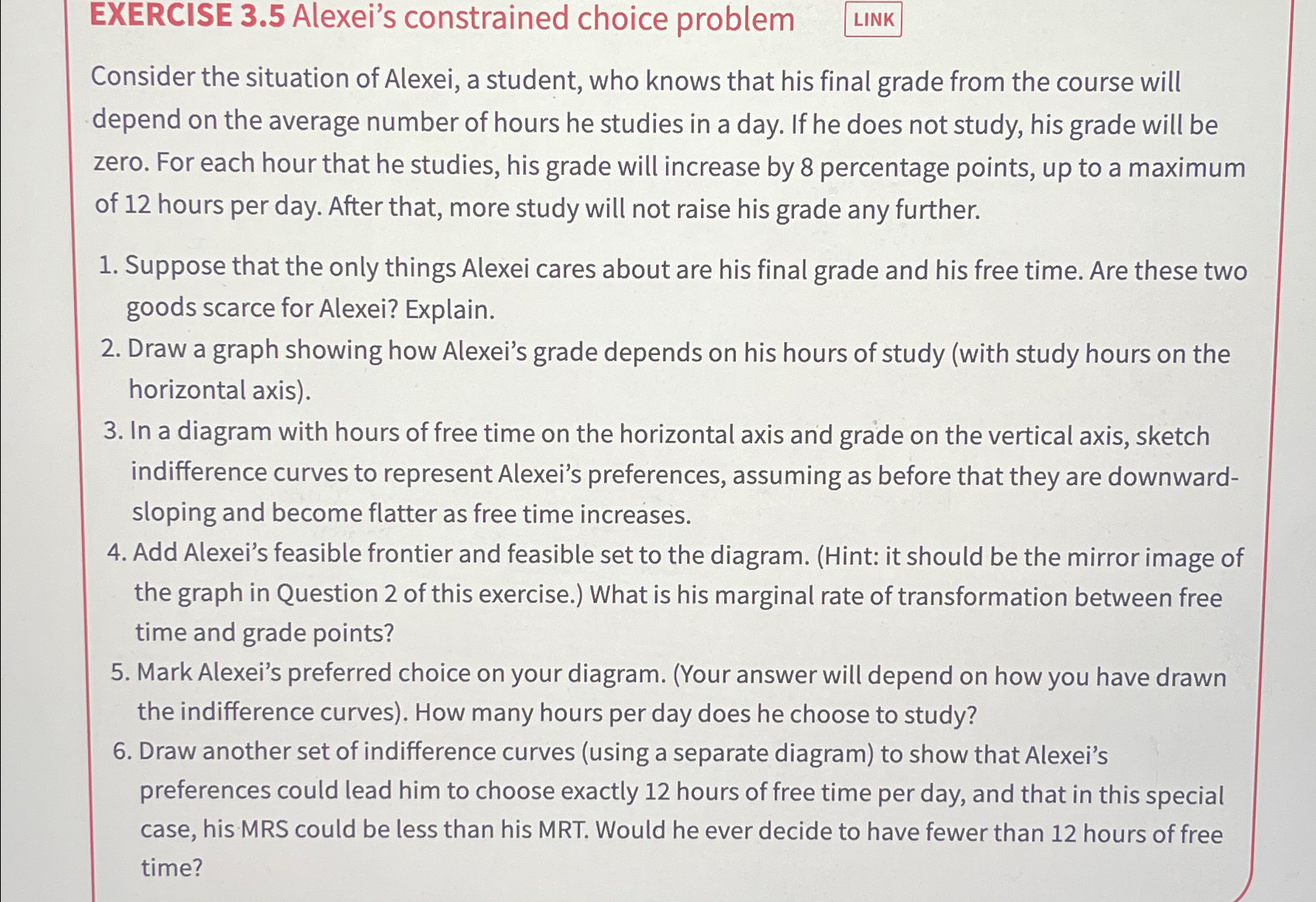 Solved EXERCISE 3.5 ﻿Alexei's constrained choice | Chegg.com