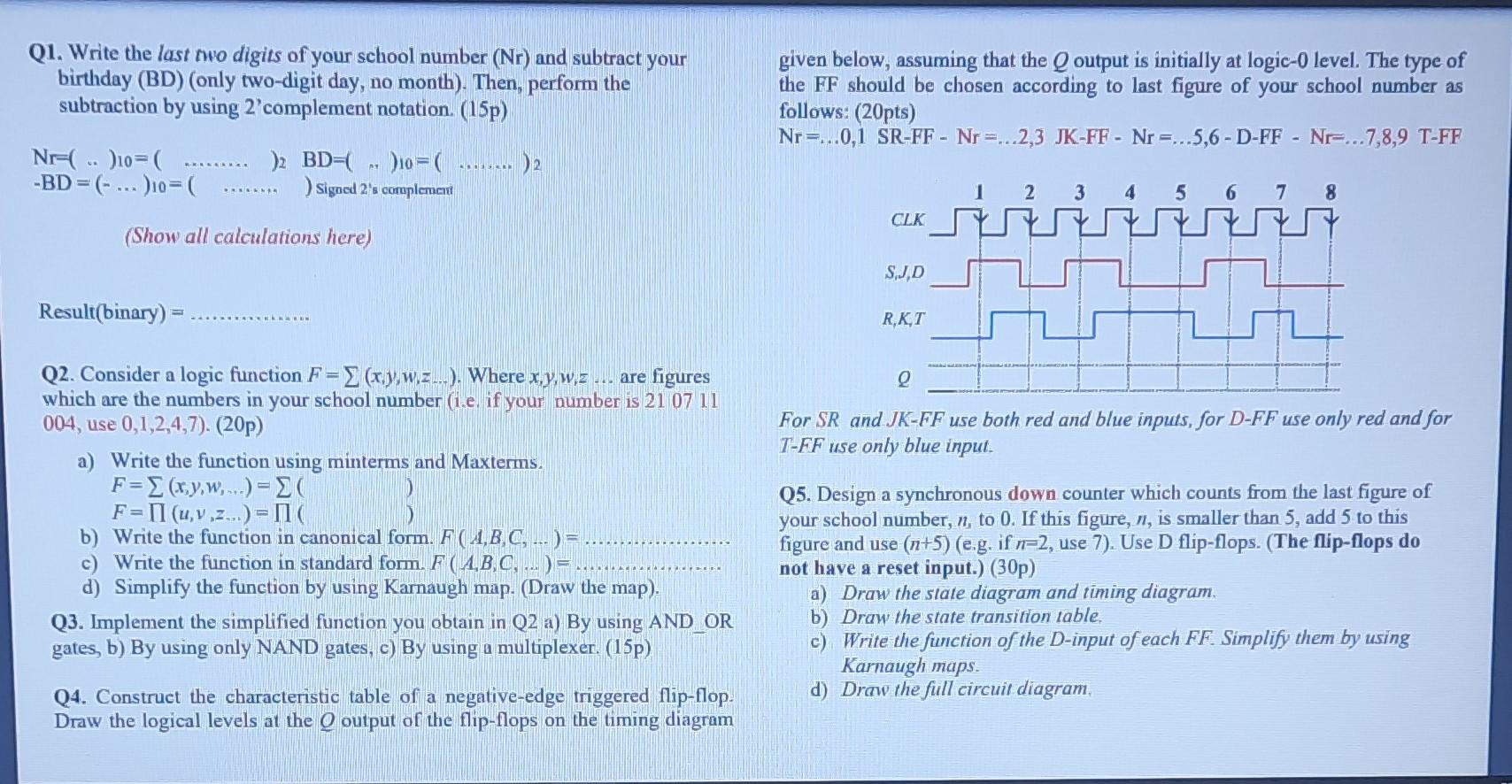 Q1. Write the last two digits of your school number | Chegg.com