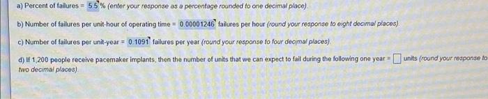 Solved a) Percent of failures = 55% (enter your response as | Chegg.com