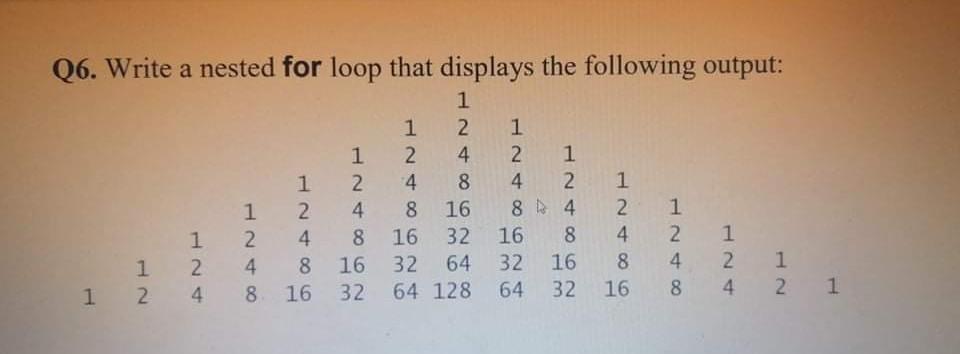 Solved Q6. Write a nested for loop that displays the | Chegg.com
