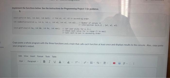 Solved in c++ Implement the functions below. void sort(int | Chegg.com