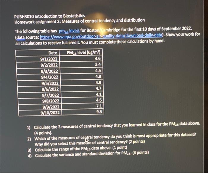 Solved PUBH3010 introduction to Biostatistics Homework | Chegg.com