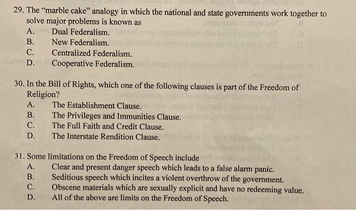 Solved 29. The "marble cake" analogy in which the national | Chegg.com